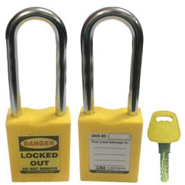 OSHA SAFETY LOCK TAG PADLOCK – METAL – LONG SHACKLE - YELLOW