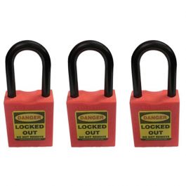 OSHA Safety Lock Tag Padlock - Nylon Shackle with Alike Key (Set of 3 pcs)